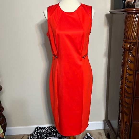 Sharagano | Dresses | Bright Bold Orange Sheath Dress With Rear Split ...